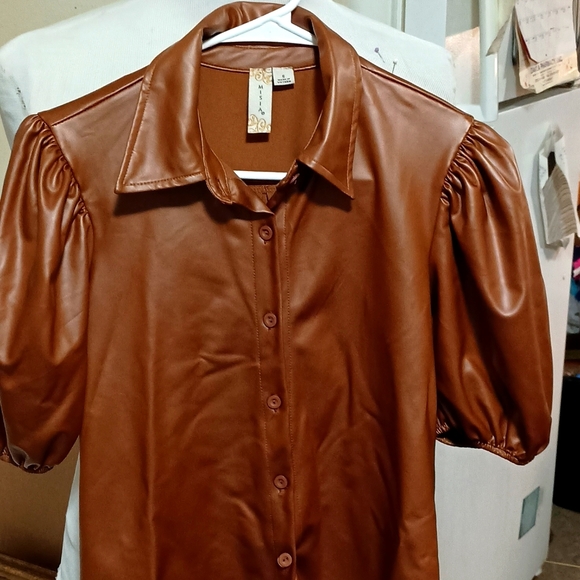 Misia | Tops | Misia Faux Leather Blouse | Poshmark